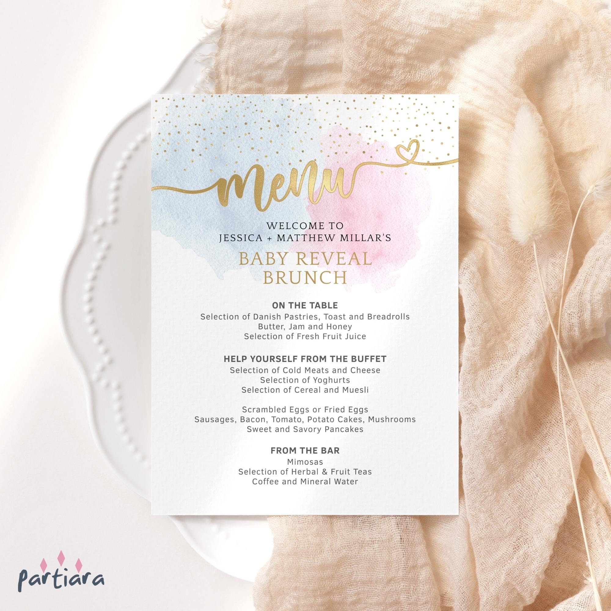 Editable Baby Menu Card Baby Shower Menus Gender Reveal Party - Etsy UK