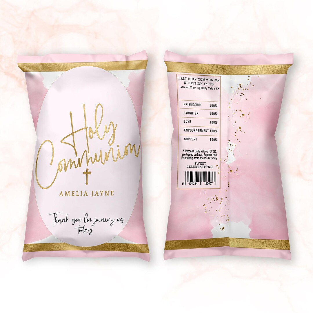 First Communion Chip Bags, Girls Holy Communion Chips Bag Label ...