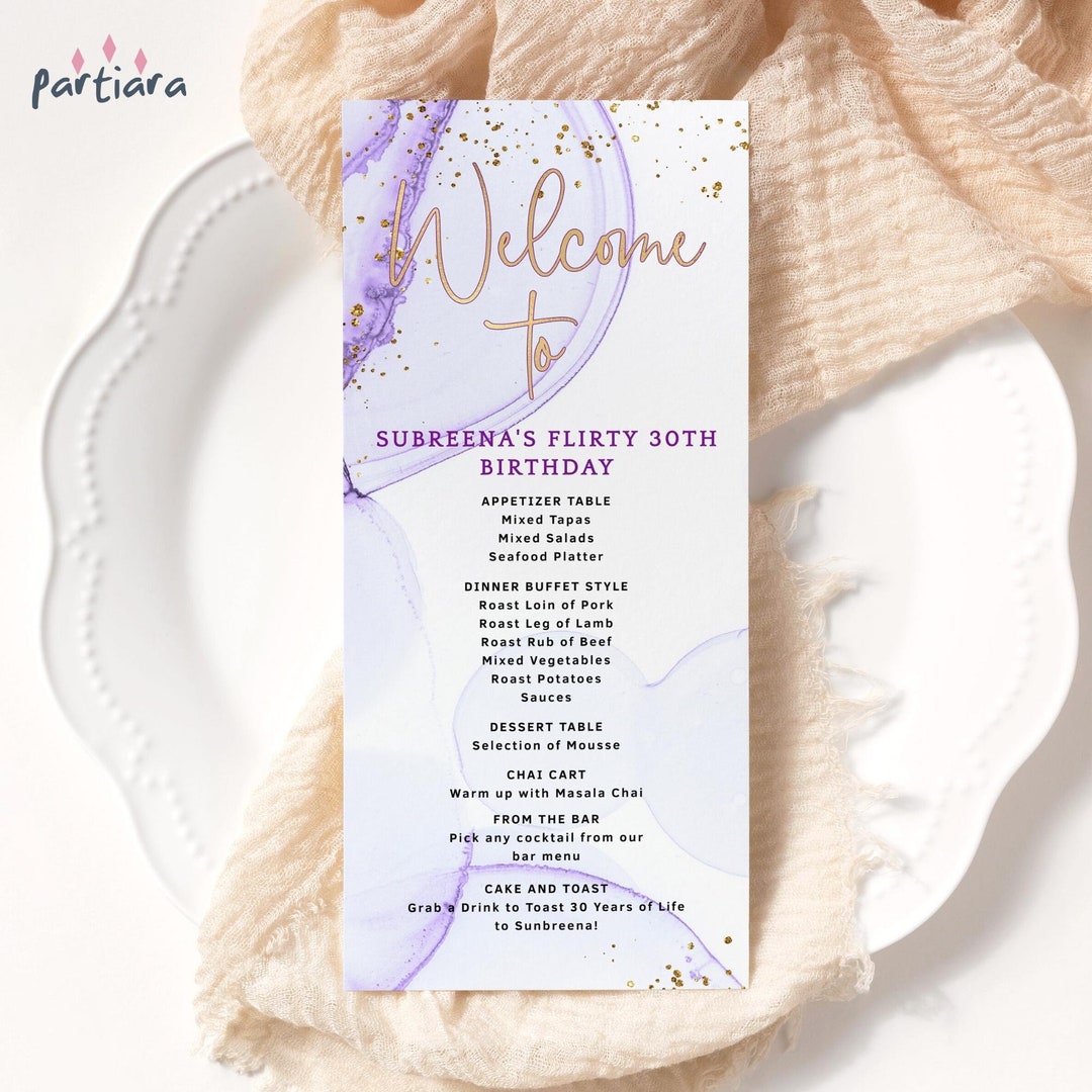 Welcome Card Birthday Menu Program Printable Seating Place Cards Ladies ...