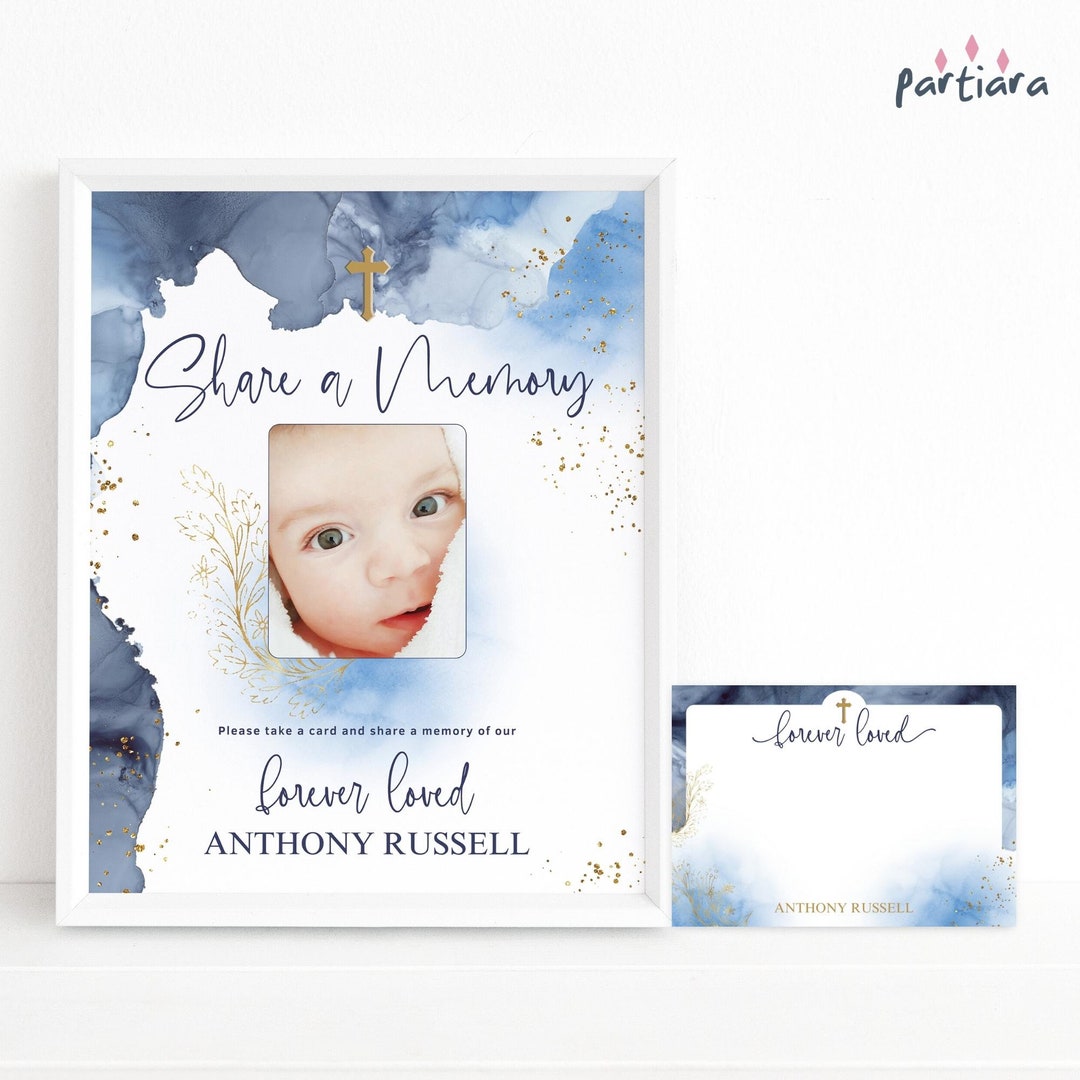 Baby Memorial Share a Memory Sign and Notecard Set Boys Funeral Poster ...