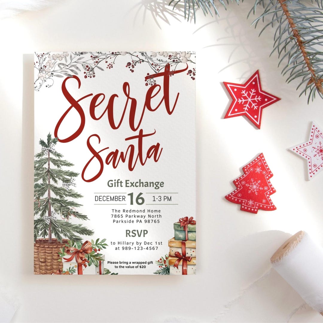 Secret Santa Template, Secret Santa Party Invitation Printable, Office ...
