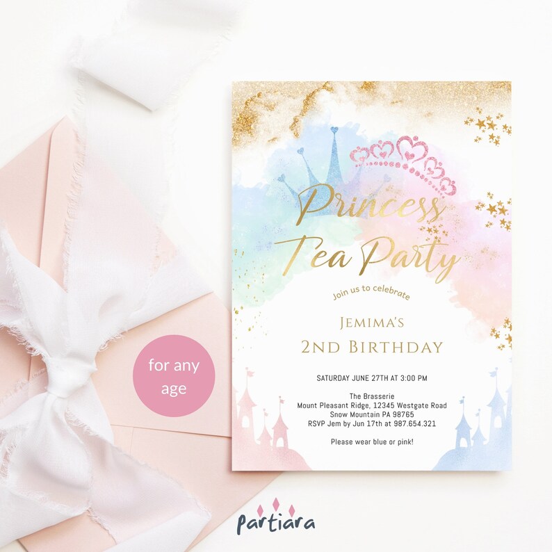 Princess Tea Party Invitation Editable Girl's Birthday - Etsy