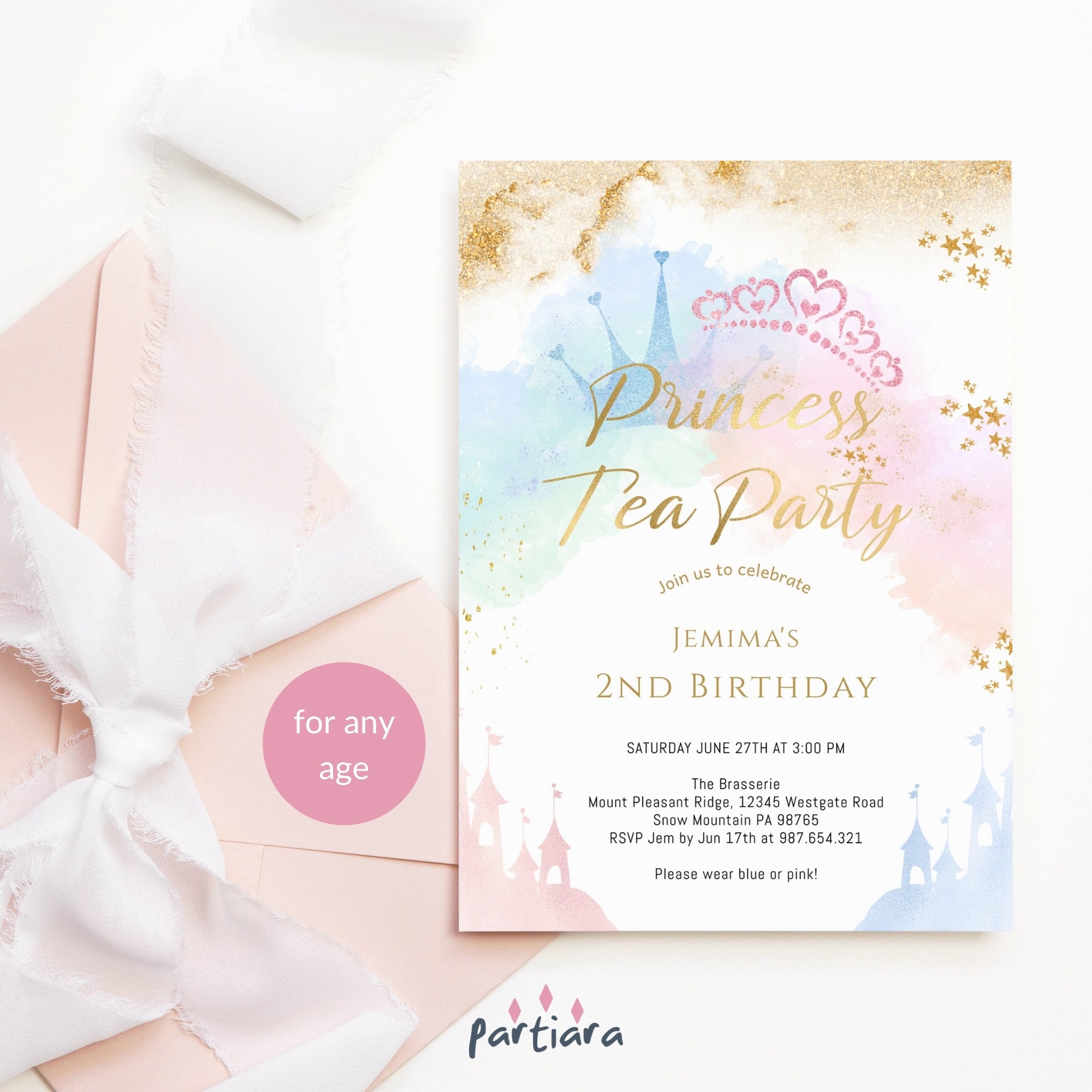 Princess Tea Party Invitation Editable Girl's Birthday - Etsy