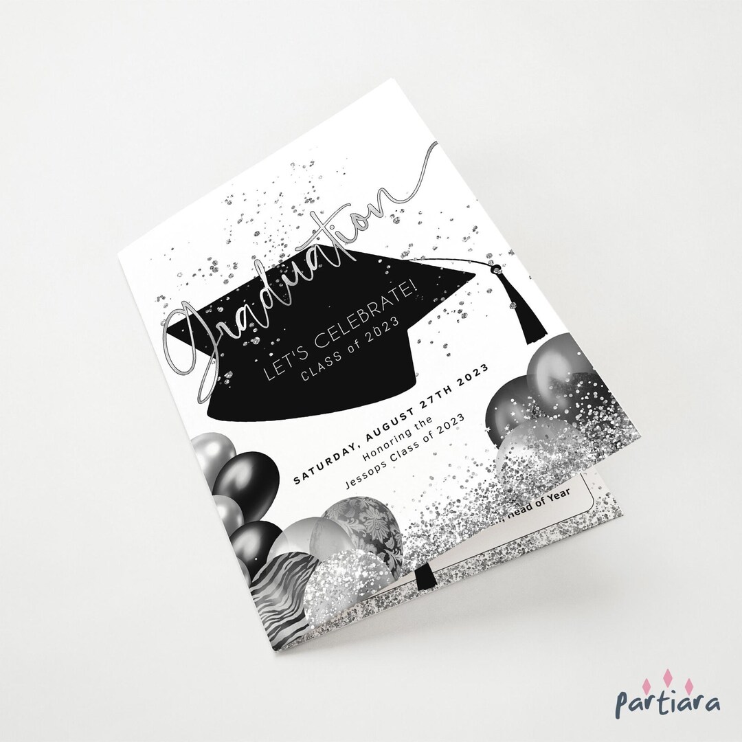 Graduation Program Template Folding Table Programs Printable, Black ...