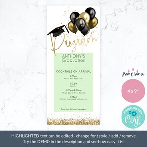 Graduation Program Printable Template Black and Gold Men's Party ...