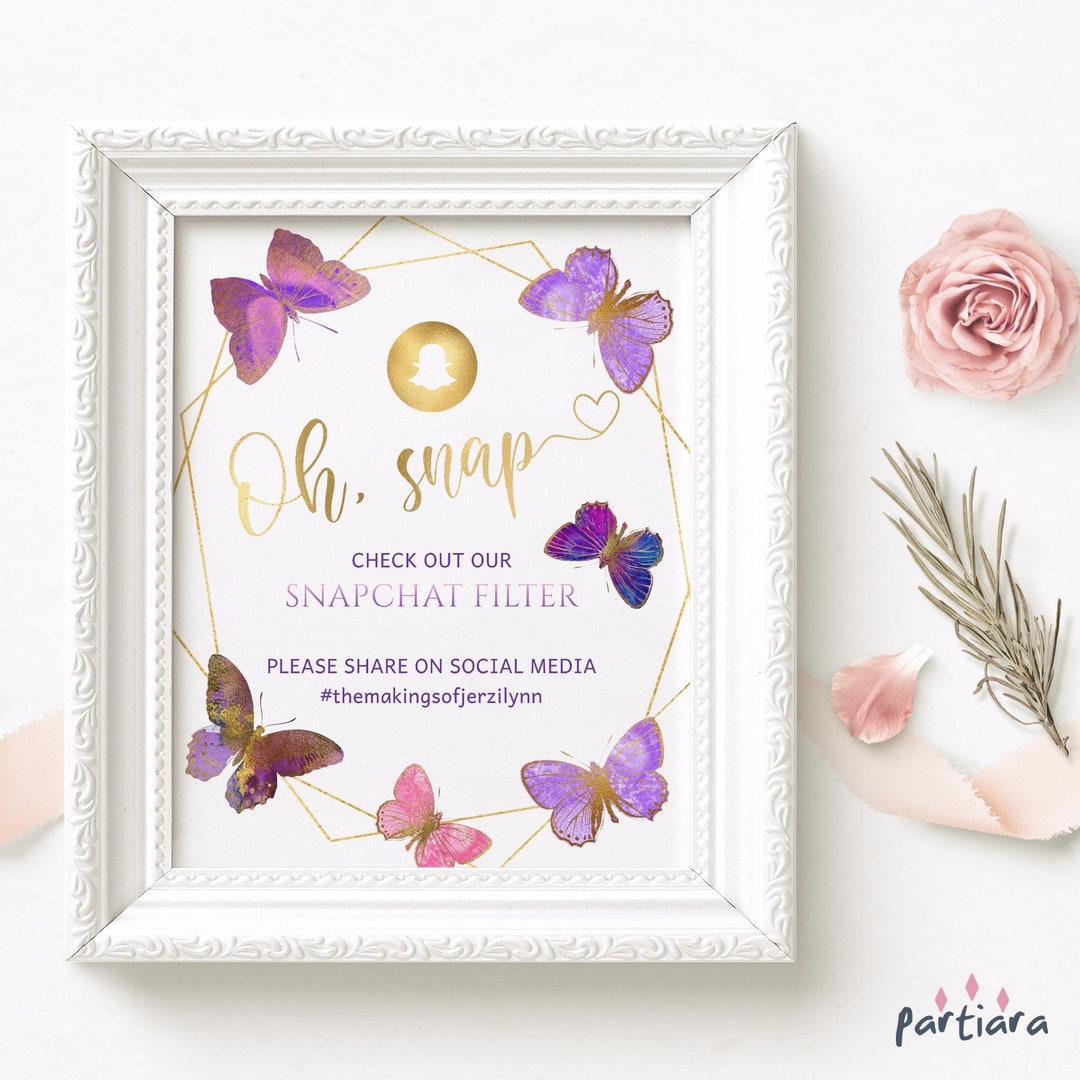 Butterfly Snapchat Table Sign Printable, Girl Baby Shower Butterflies ...