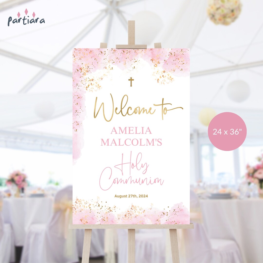 Holy Communion Welcome Sign, Girls First Holy Communion Poster for ...