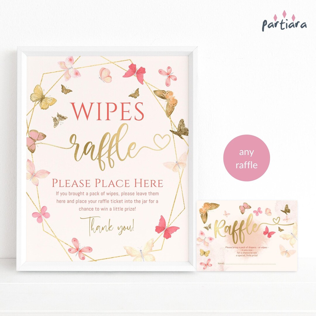Baby Butterfly Diaper Raffle Game Wipes Raffle Baby Shower Party ...