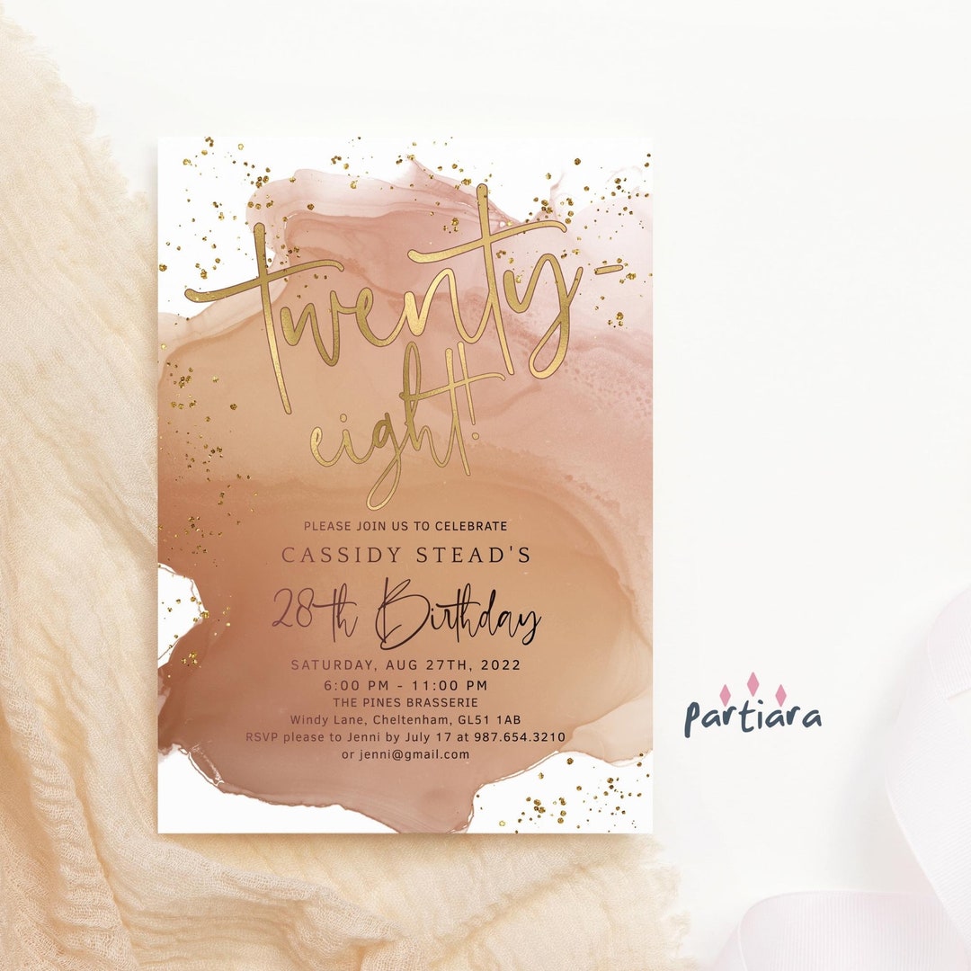 28th Birthday Invitation Shades of Brown Party Printable, Ladies Brunch ...