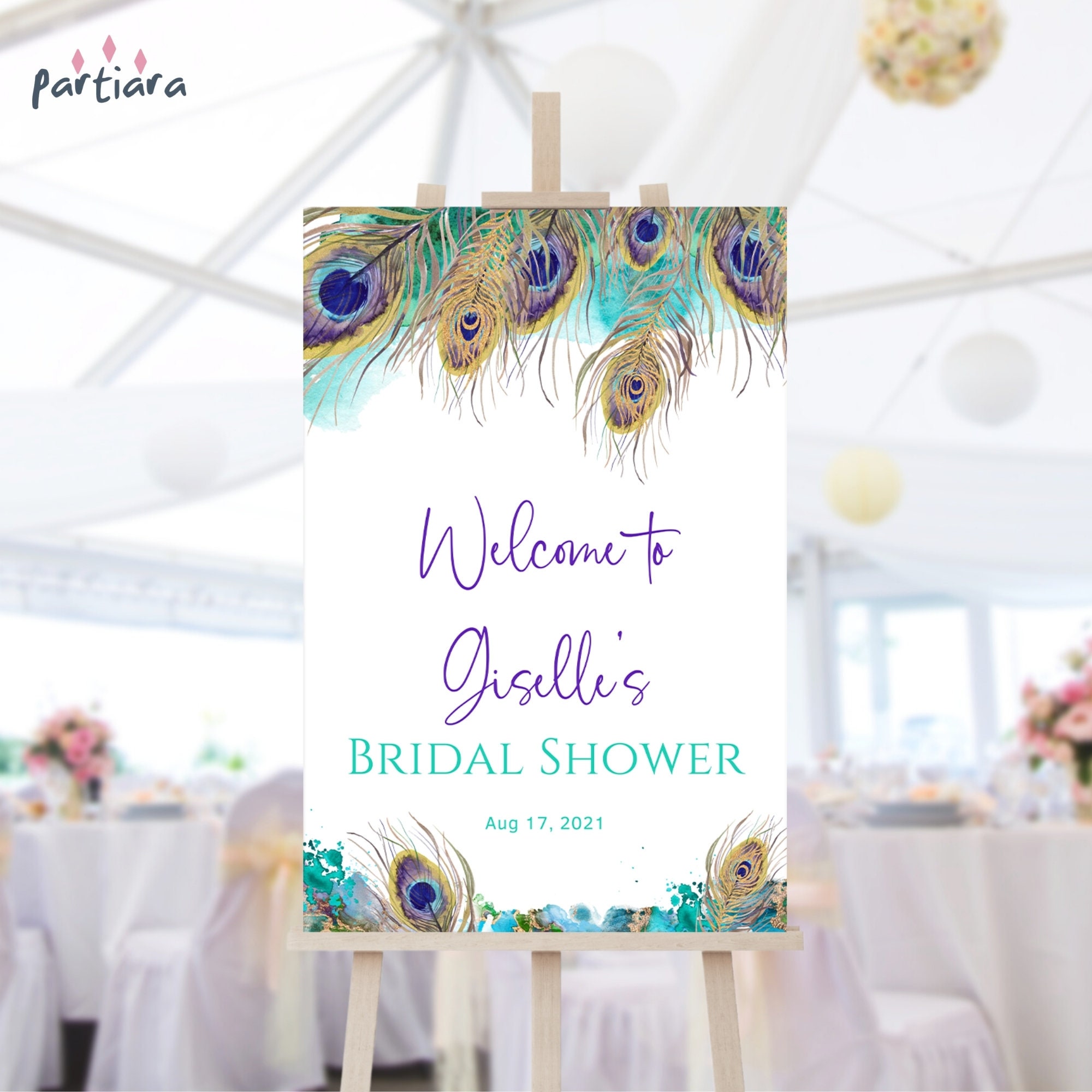 Peacock Feathers Welcome Sign Editable Bridal Shower Adult | Etsy
