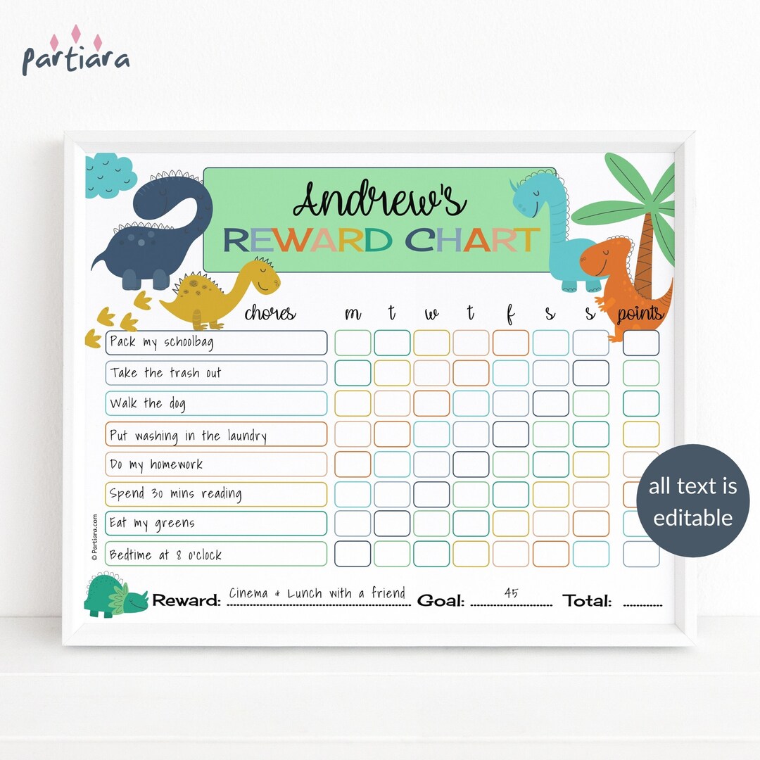 Boy Reward Chart Printable Dinosaur Theme Chores Chart Homework Routine ...
