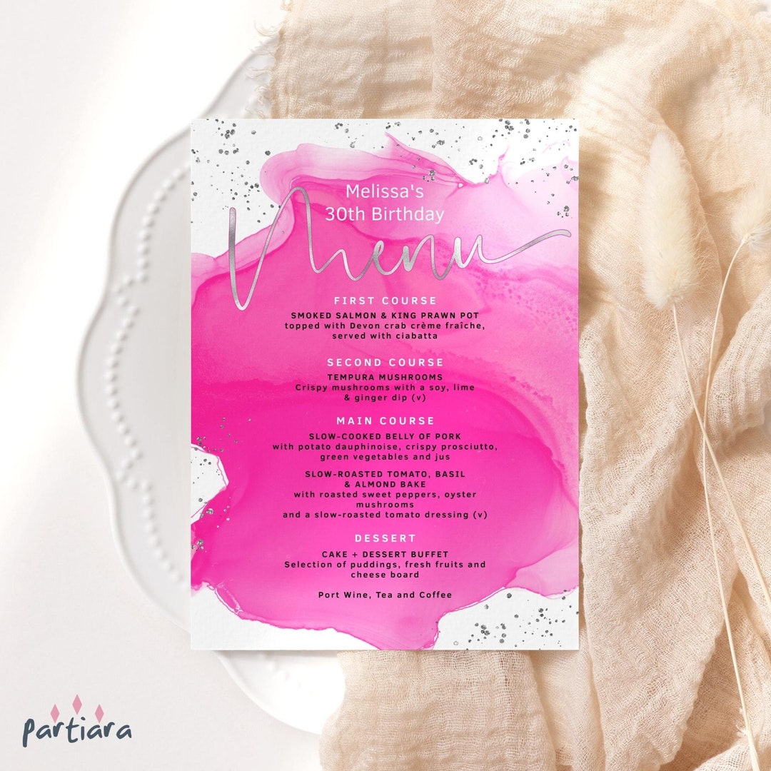 Sweet 16 Menu Template, Birthday Dinner Menus Printable, Teen Girls or ...