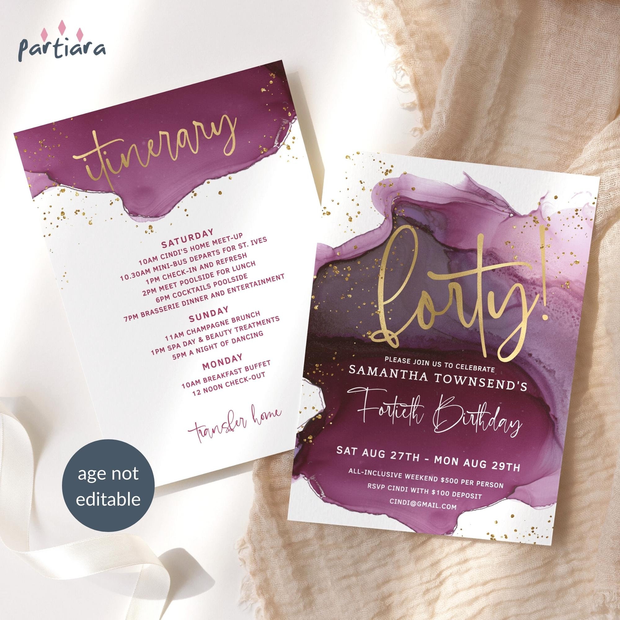 40th Birthday Invitation With Itinerary Weekend Party Invites - Etsy