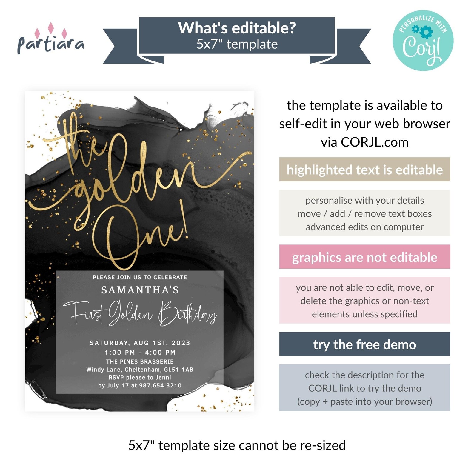 The Golden One Birthday Invitation, Golden 1st Birthday Party Invite ...