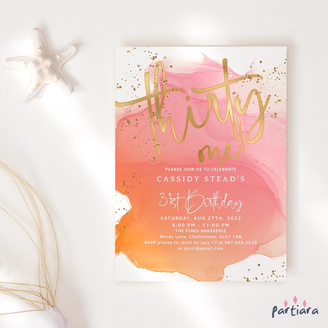Pink Orange 31st Birthday Invite Ladies Brunch Lunch Dinner Drinks ...