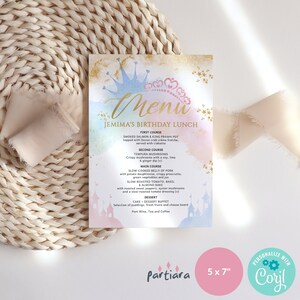 Gender Reveal Menu Card, Princess Baby Shower Menus Printable, Boy Girl ...