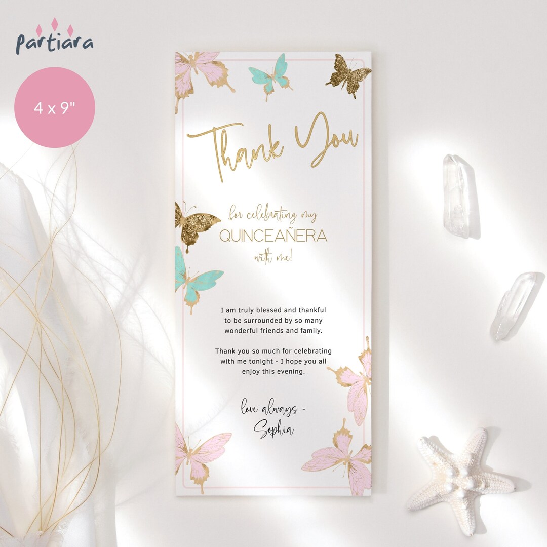 Butterfly Thank You Plate Setting Card, Girl Birthday Party Table Decor ...