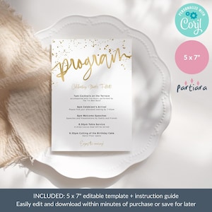 All White Gold Program Printable Ladies Birthday Dinner Party Table ...