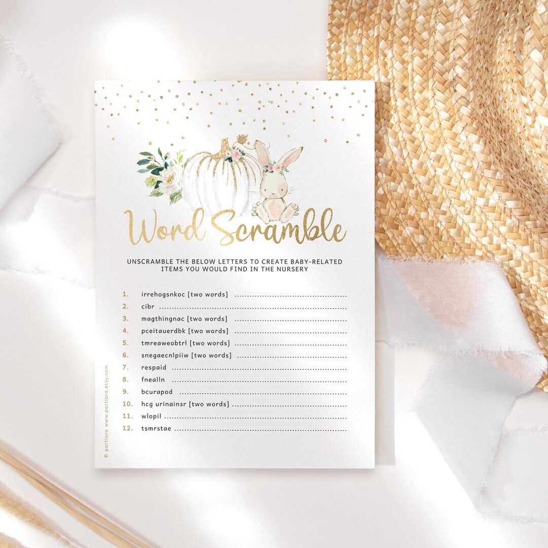 Bunny Baby Shower Game Word Scramble Quiz Editable Template for Girls ...