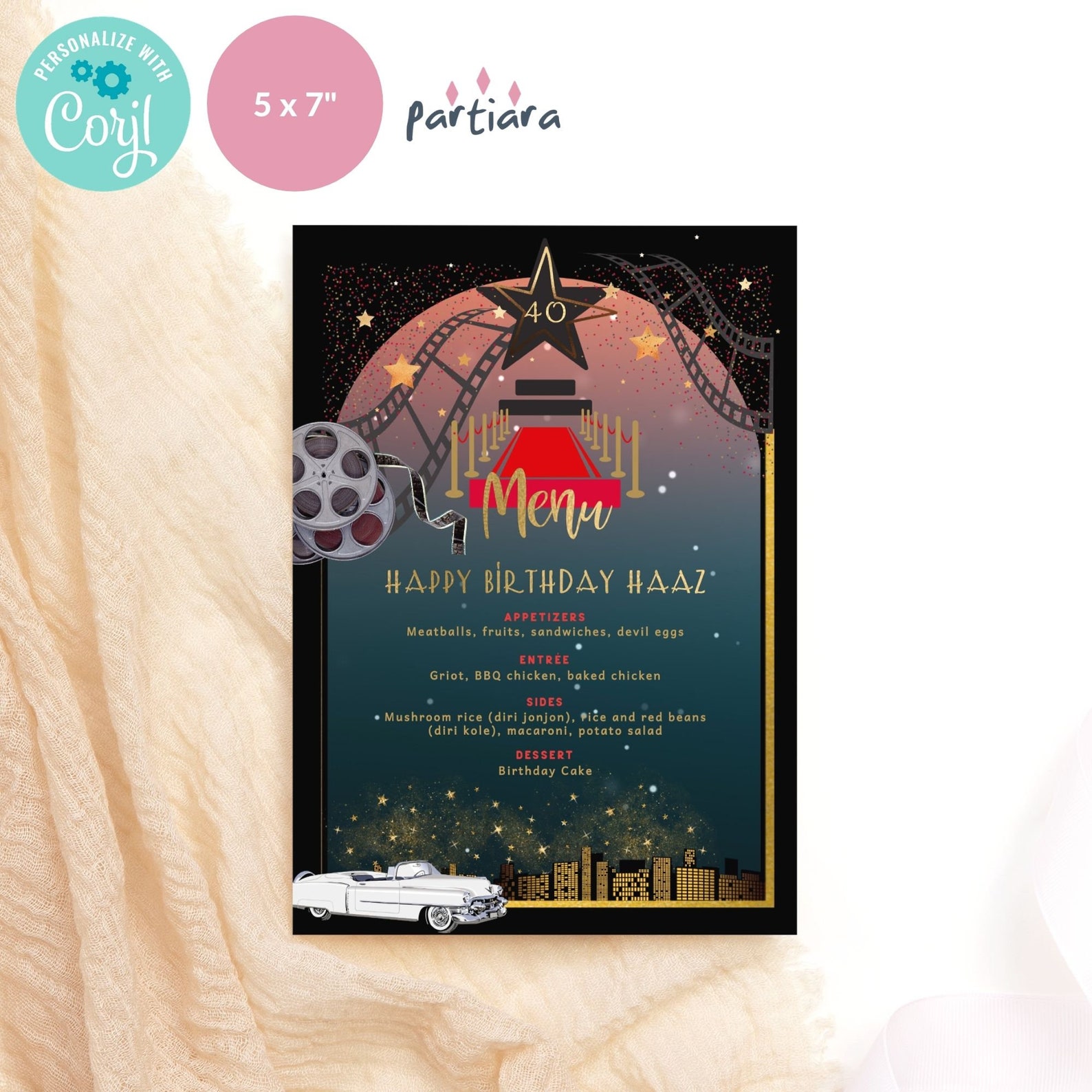 Hollywood Theme Party Menu Card Birthday Menus Red Carpet - Etsy UK