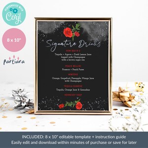 Editable Signature Bar Menu Template, Signature Drinks Table Menus ...
