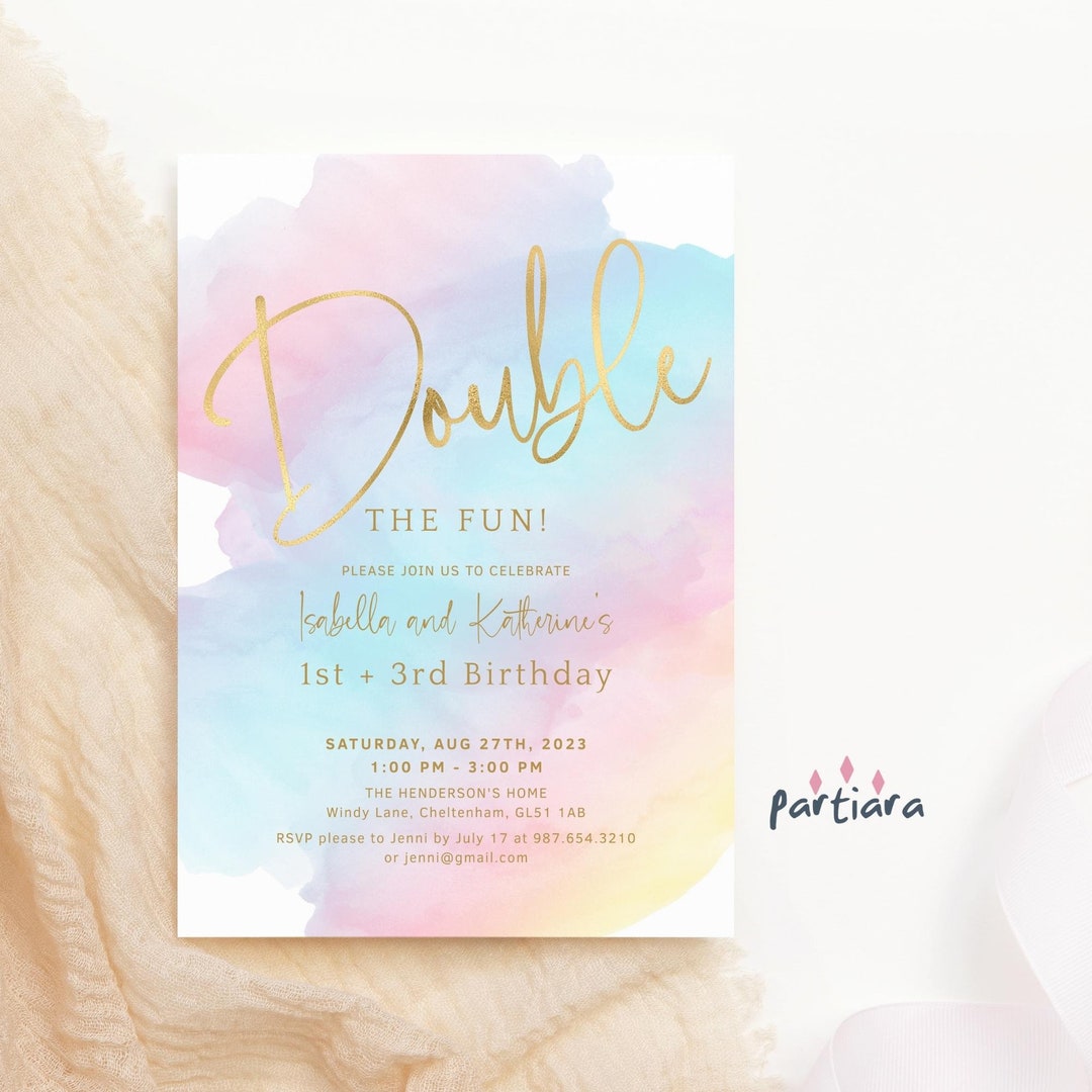 Double the Fun Twins Birthday Invite Printable Twin Boy Girl 1st ...
