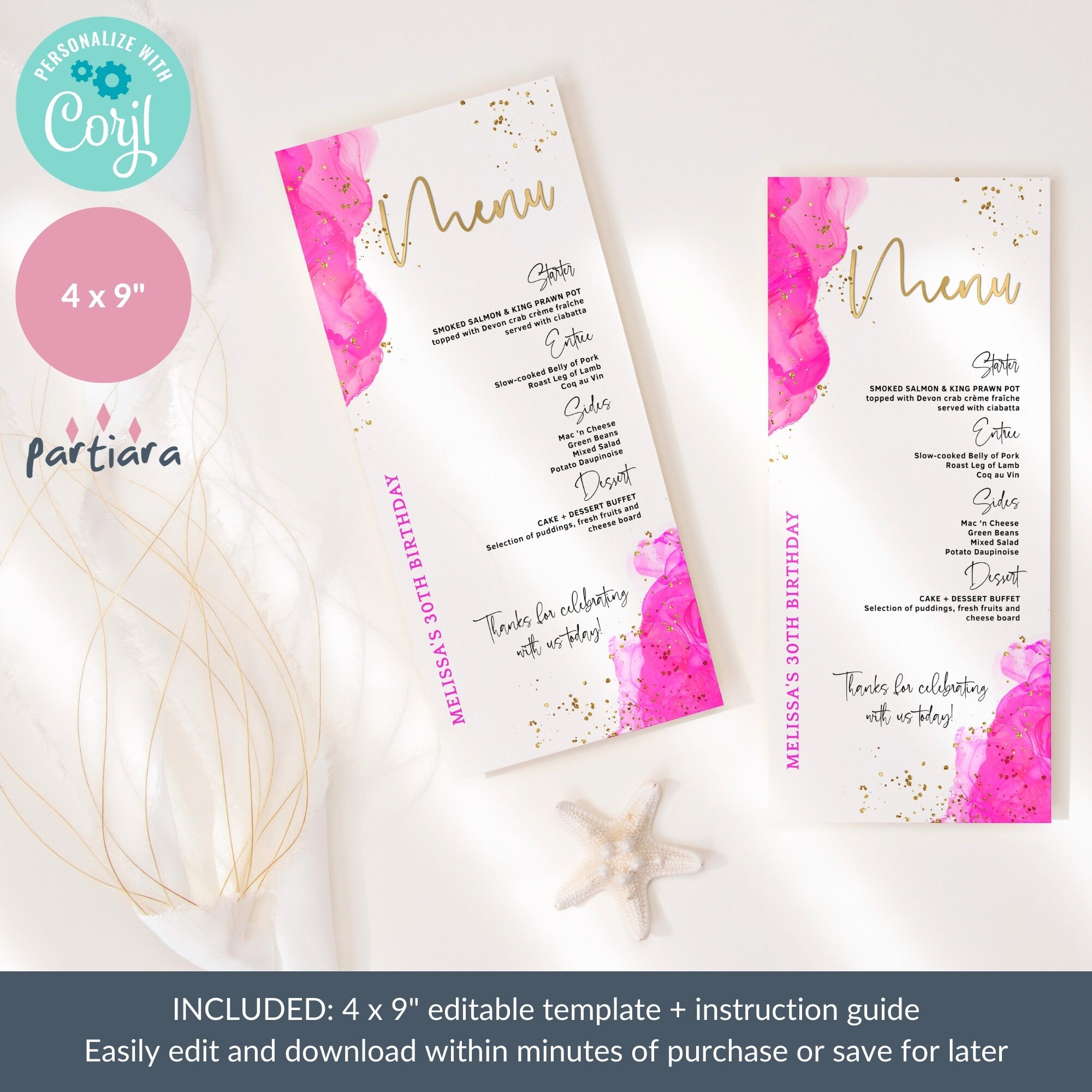 Ladies Pink Menu Card, Birthday Party Table Menus Printable, Hot Pinks ...