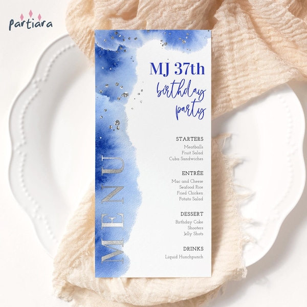 Bar Menu Royal Blue and Silver - Etsy