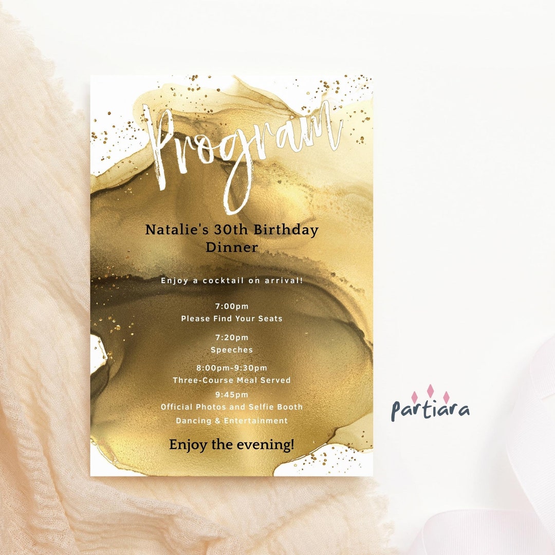 All White Gold Program Card Ladies Birthday Retirement Party Printable ...