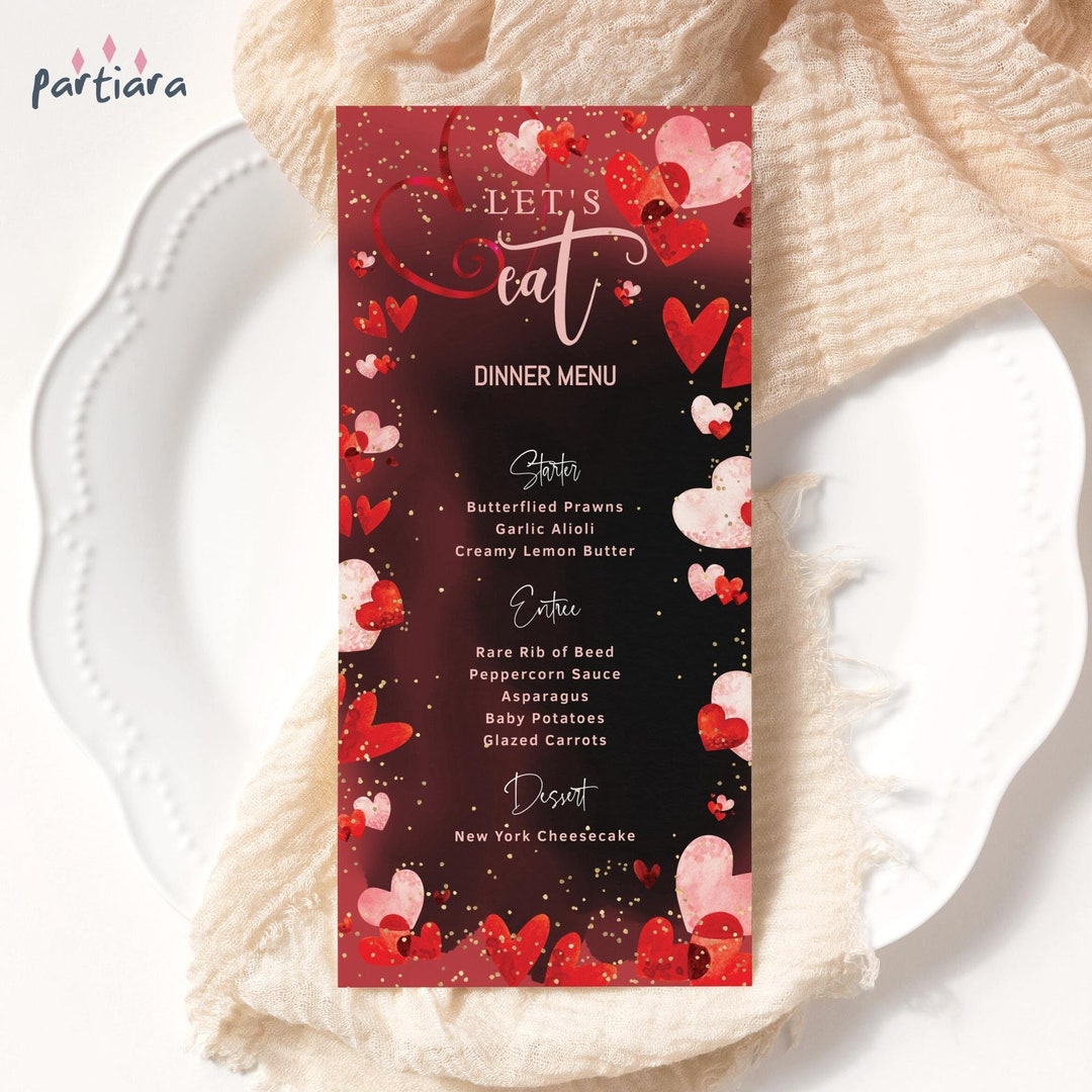 Editable Valentines Menu Template, Valentine's Day Birthday Menus ...