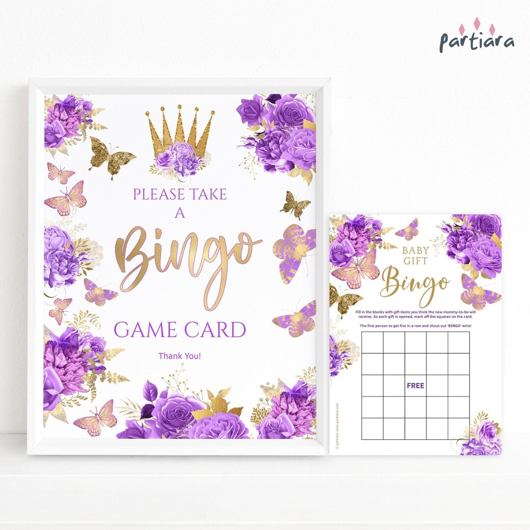Butterfly Baby Shower Game Bingo Sign and Notecard Set Printable ...