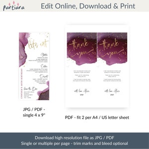 Editable Maroon Gold Menu Card Printable Thank You Table Decor ...