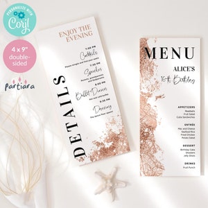 Rose Gold Menu Program Card Printable Teen Girls Ladies Birthday Dinner ...