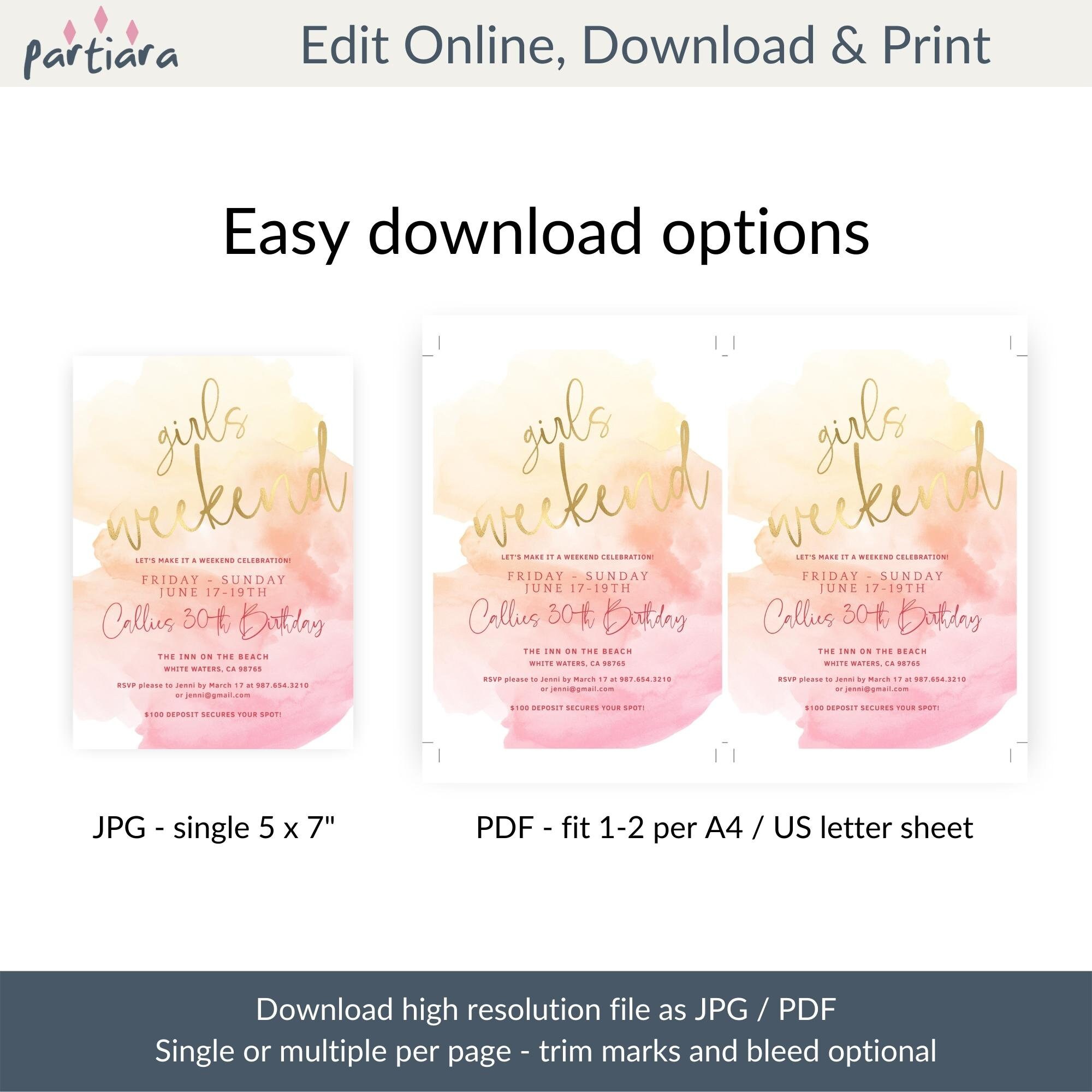 Girls Weekend Party Invitation Printable Birthday Invites - Etsy