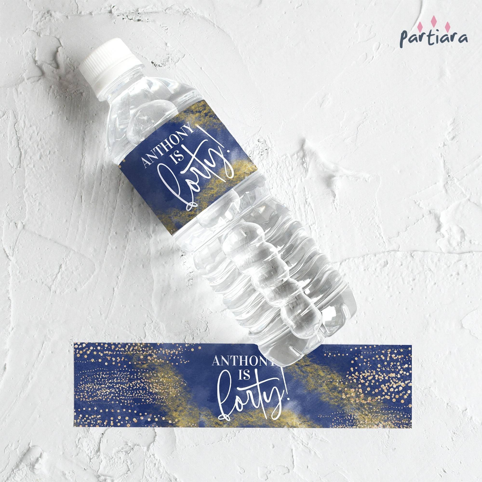 Birthday Water Bottle Label Editable Navy Blue Gold Mens - Etsy