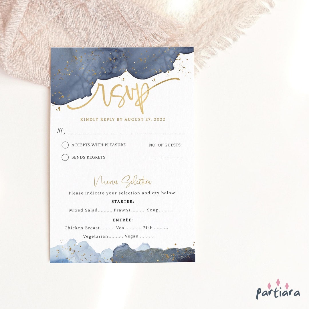 RSVP With Menu, Birthday Invitation RSVP Insert Cards, Menu Choice ...