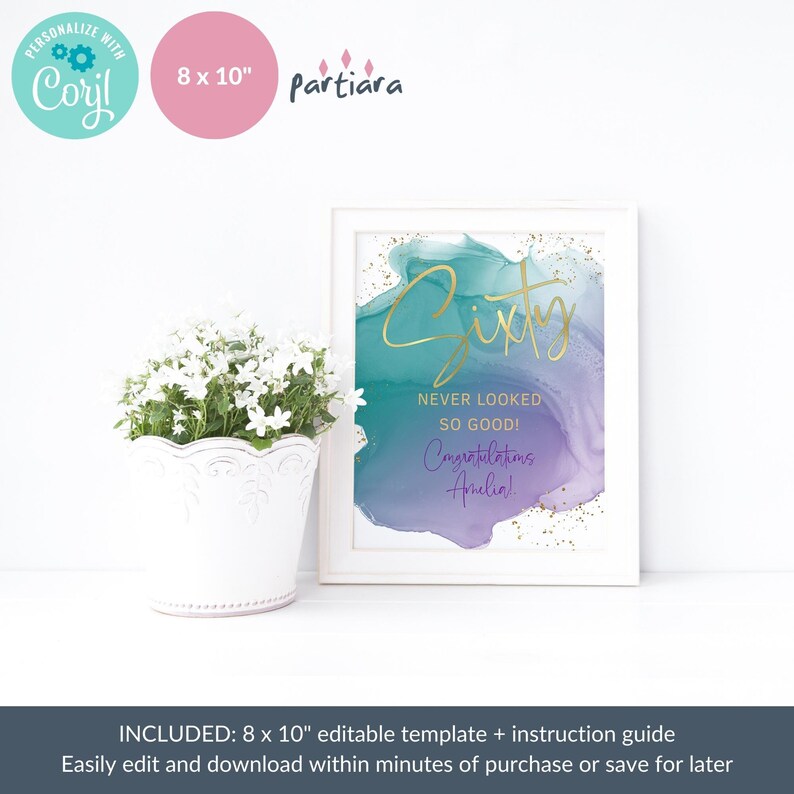 Ladies 60th Birthday Sign, Gold Sixty Dessert Table Poster Printable ...