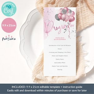 Sweet 16 Program Template, Pink Birthday Programs Printable, Table ...