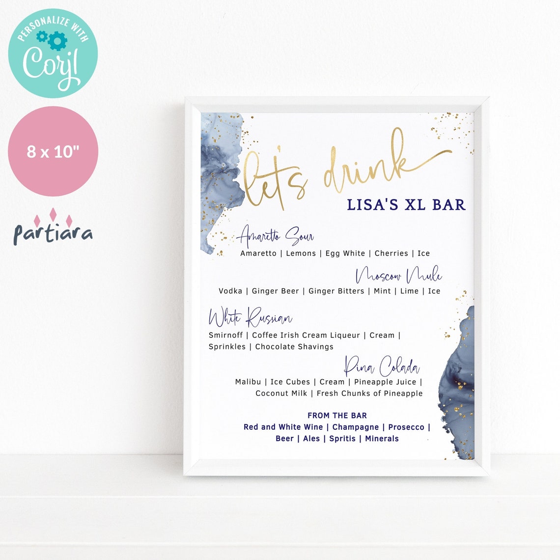 Blue Party Drinks Menu Sign, Birthday Dinner Bar Menus Printable, Mens ...