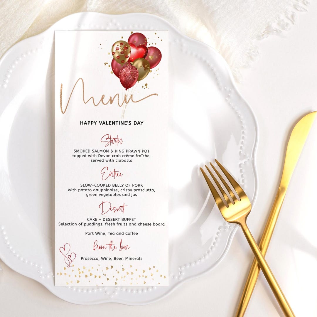 Valentine's Menu Template: Valentines Event Menus Printable, Ladies ...