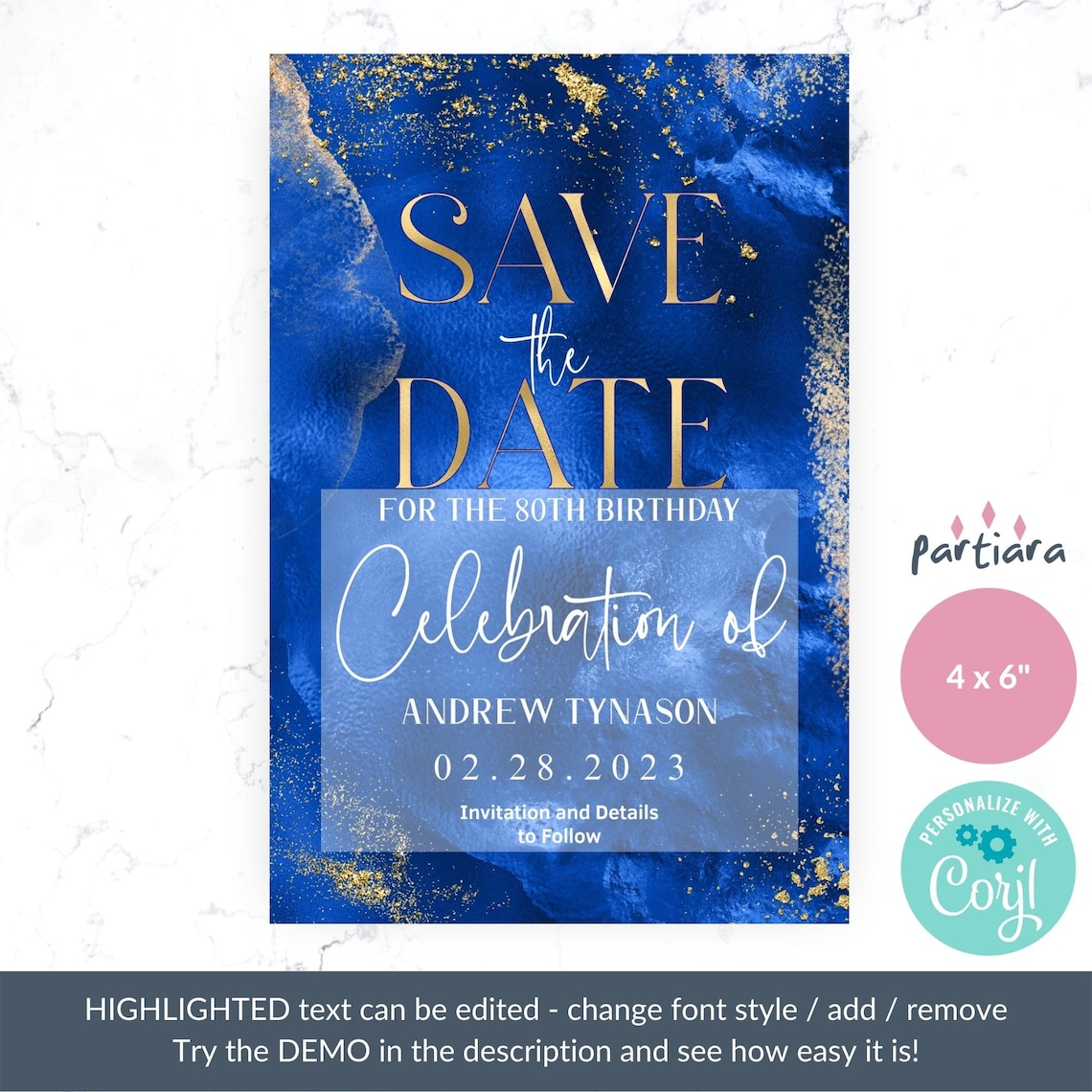 Editable Save the Date Card Birthday Party Announcement Cards Royal ...