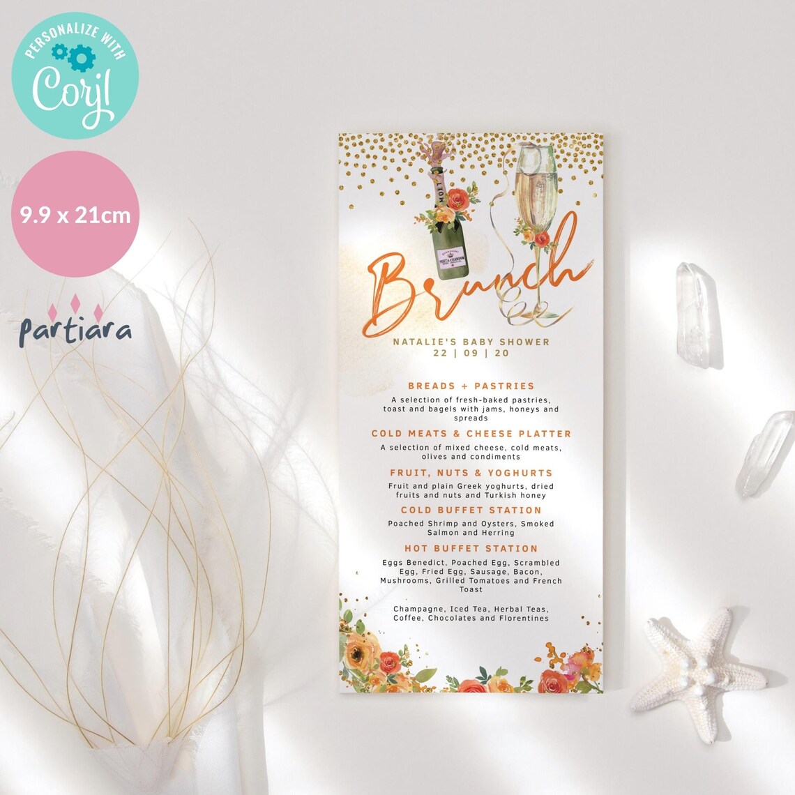 Champagne Brunch Menu Card Editable Ladies Birthday Party - Etsy