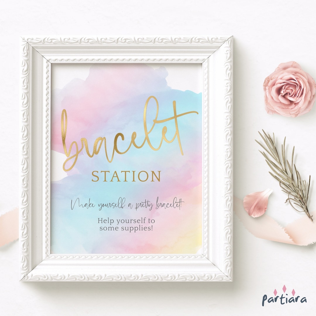 Rainbow Bracelet Station Sign, Girls Beading Birthday Party Activity ...