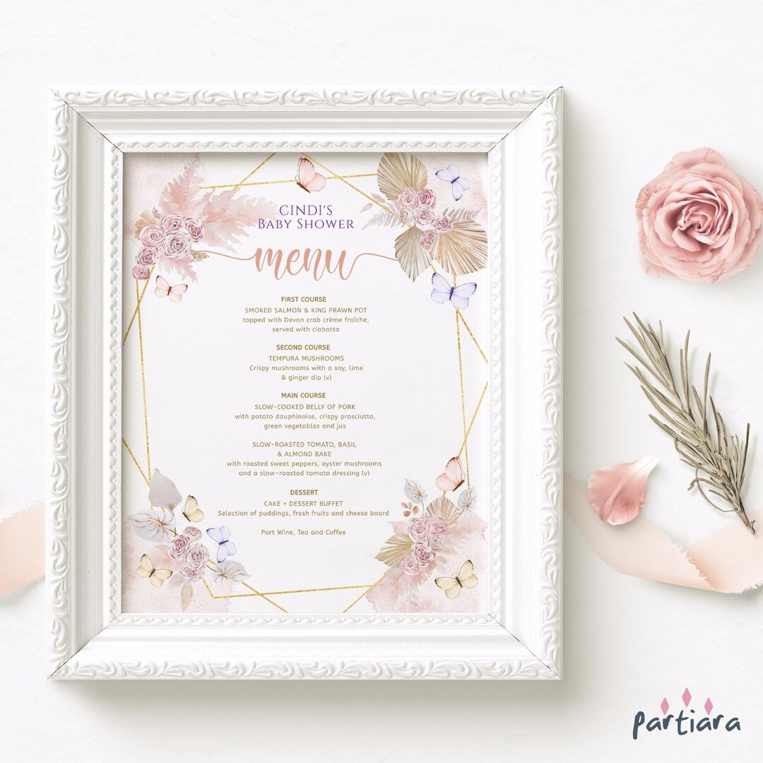 Baptism Menu Sign Butterfly Party Printable, Girls Baby Shower Buffet ...