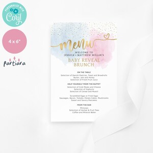 Pastel Baby Shower Menu Card Template, Boy Girl Gender Reveal Party ...