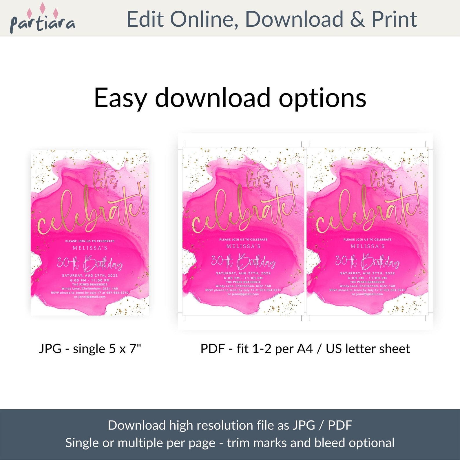 Editable Hot Pink Ladies Birthday Invitation Template Digital - Etsy