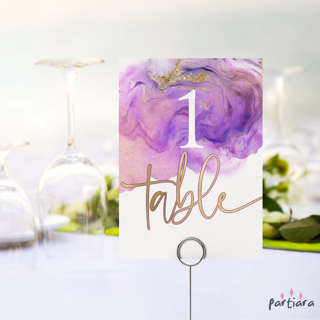 Purple Table Numbers, Birthday Dinner Table Number Cards Printable ...