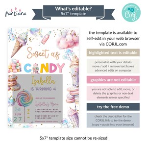 Candy Birthday Invitation, Sweet as Candy Party Invite Template, Girls ...