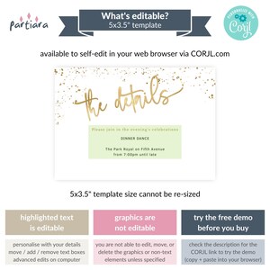 All White Gold Details Card Printable, Birthday Invitation Inserts ...