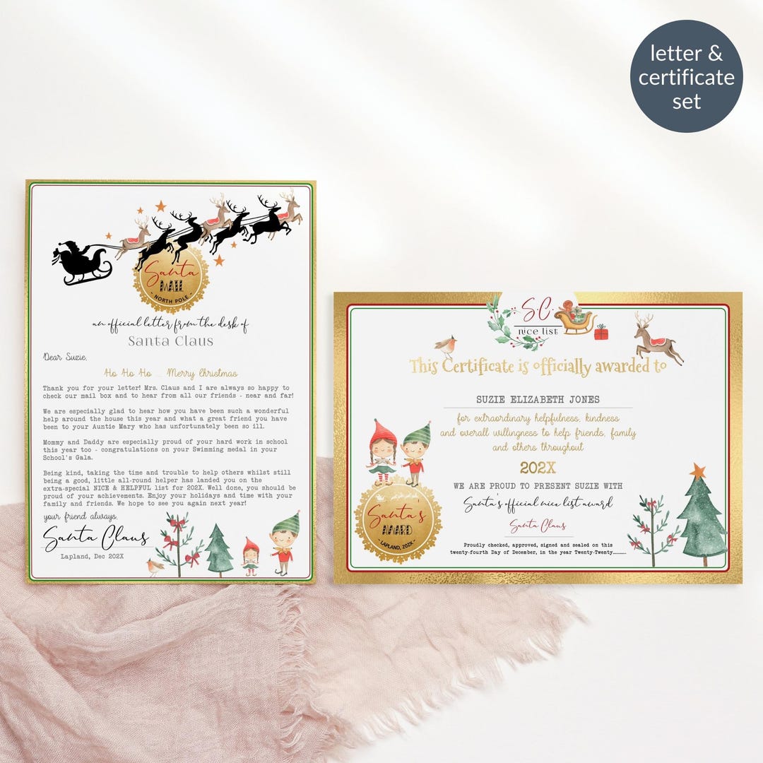 Santa Letter With Nice List Certificate Kit, Christmas Letters From ...